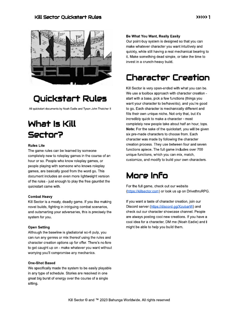PF-1 Quickstart Rules - Kill Sector - E-346 | PDF