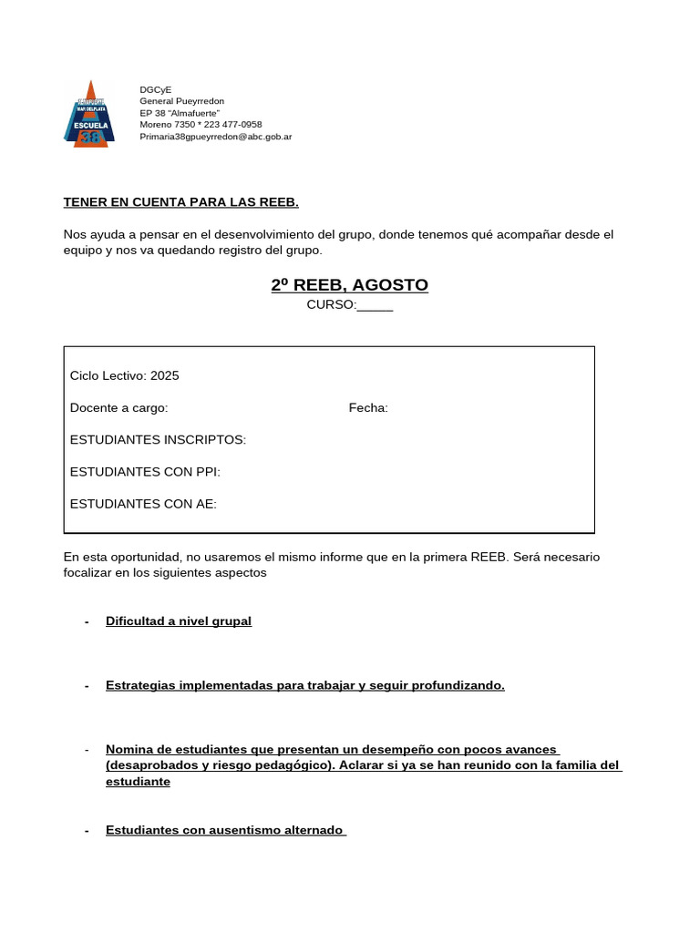 Informe REEB: Desempeño Estudiantil 2025 | PDF