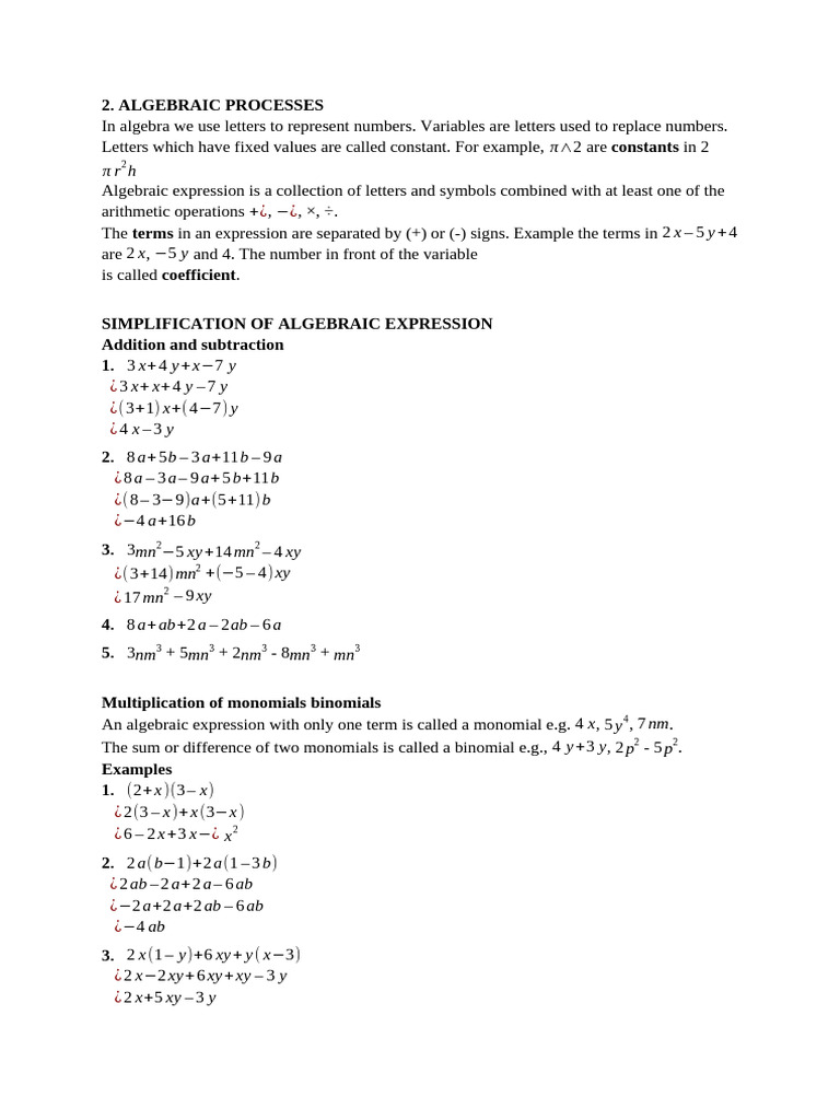 Algebraic Processes and Simplification Techniques | PDF | Factorization ...