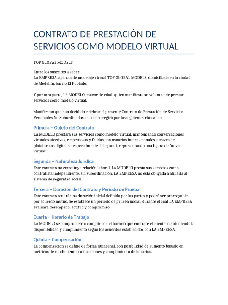 Contrato de Modelo Virtual en Telegram | PDF