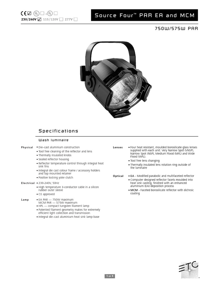 Source Four™ PAR EA and MCM | PDF | Mirror | Light