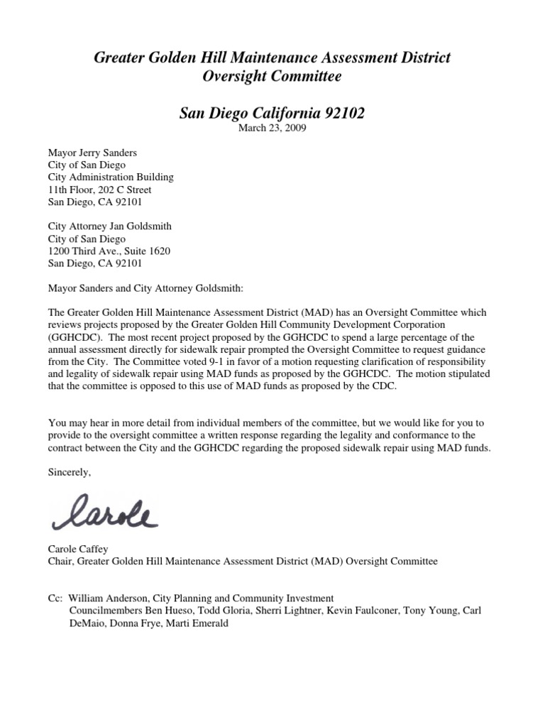 GGHCDC MAD Sidewalk Repair Letter | PDF | San Diego County | San Diego