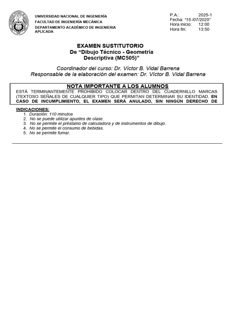 Examen Sustitutorio MC 505 2025I | PDF | Geometría Elemental | Geometría euclidiana