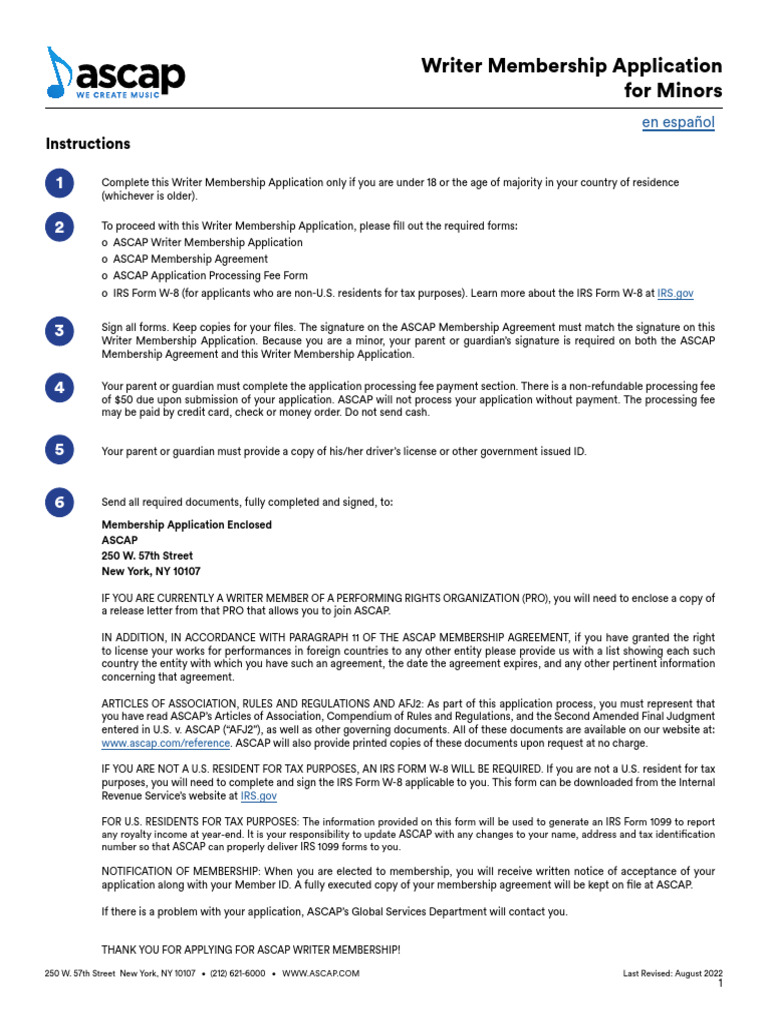 ASCAP Writer Application for Minors | PDF | Royalty Payment | Lawsuit