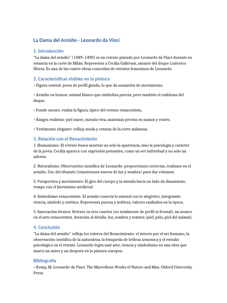 Dama del Armiño: Análisis de Da Vinci | PDF