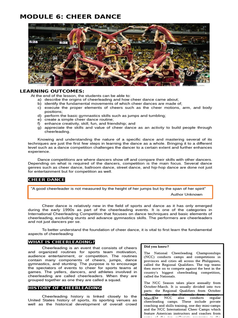 PE_12_MODULE_6.docx | PDF | Cheerleading | Dances