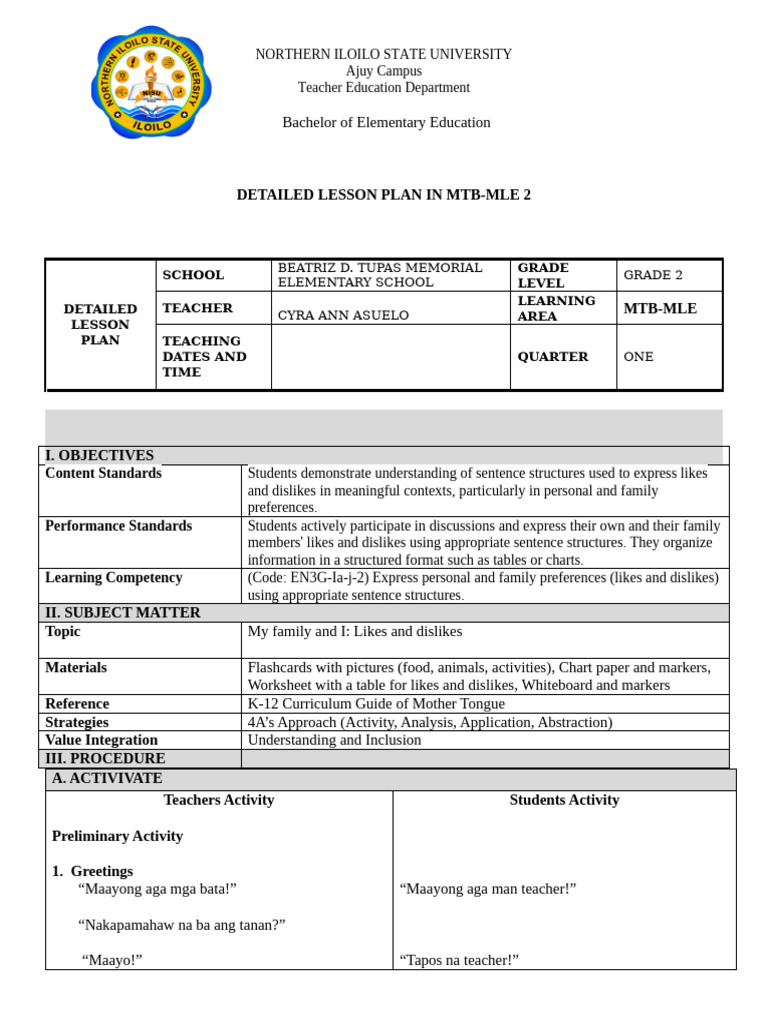 Detailed Lesson Plan in Mtb Mle | PDF