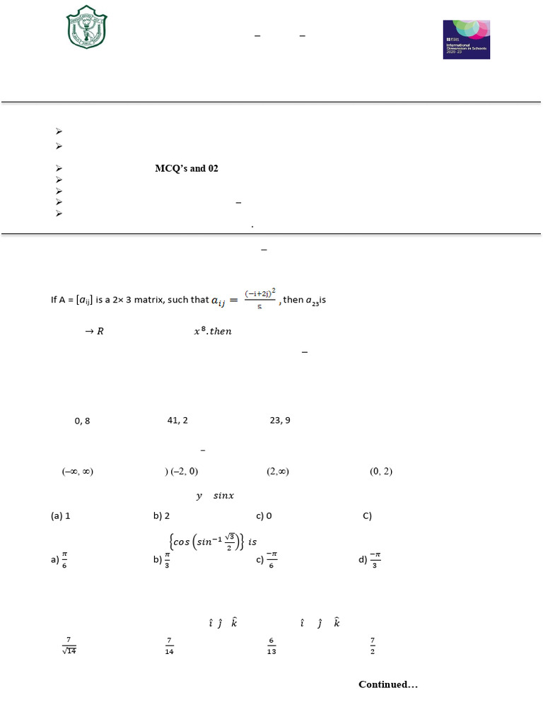 Class 12 Maths Paper Pattern 2023-24 | PDF | Vector Space | Matrix ...