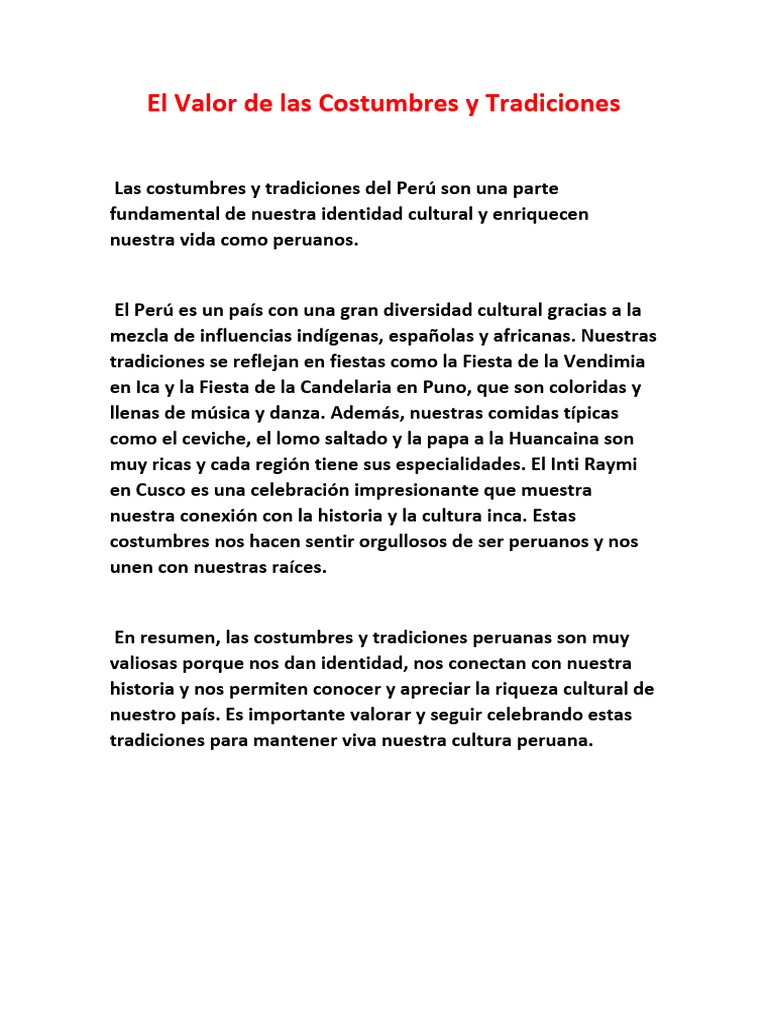 Costumbres y Tradiciones del Perú | PDF
