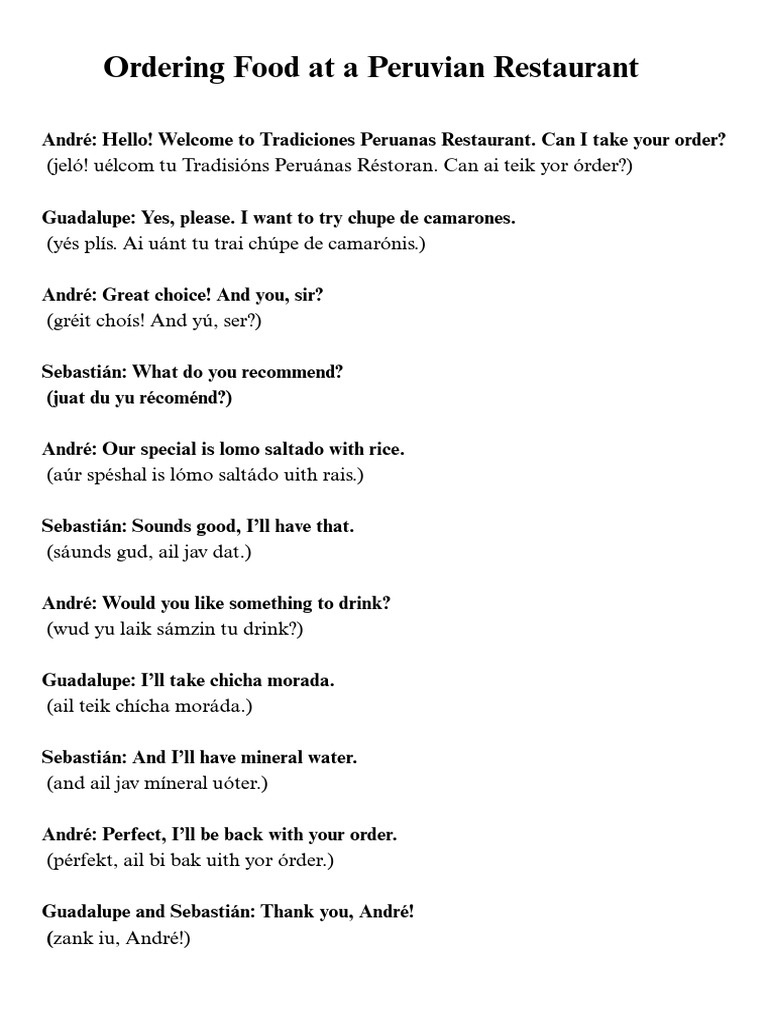 Ordering Food at A Peruvian Restaurant | PDF