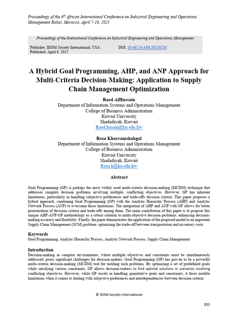 2025 A Hybrid Goal Programming | PDF | Supply Chain Management | Supply ...