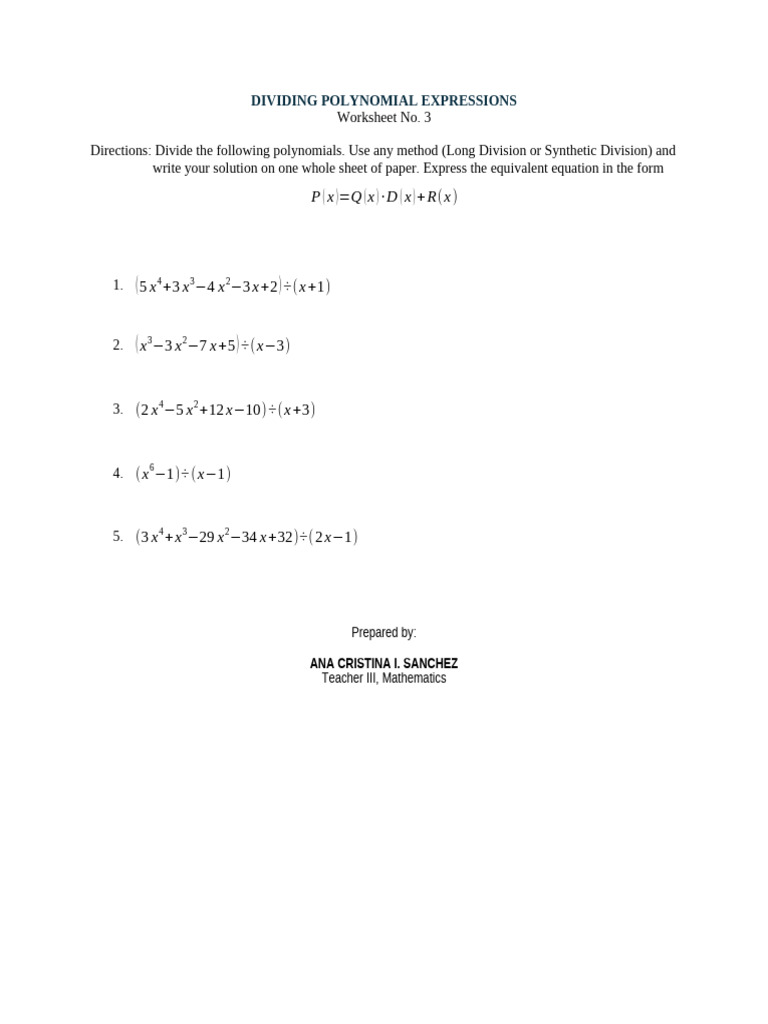 Dividing Polynomial Expressions 1 | PDF