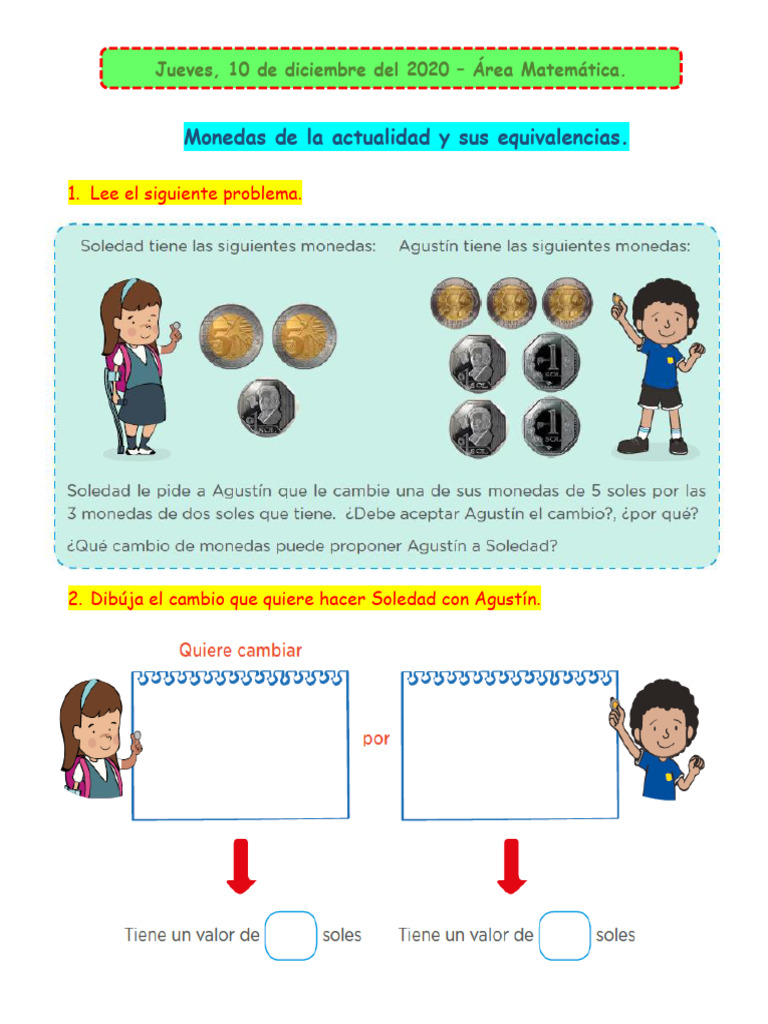 Equivalencias de Monedas y Problemas Matemáticos | PDF