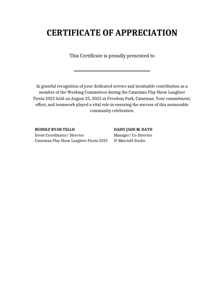 Committee Member Appreciation Certificate | PDF