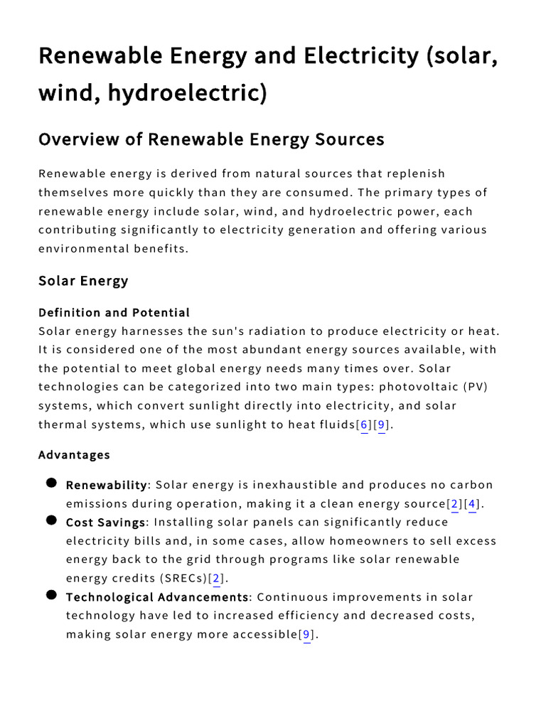 Renewable Energy and Electricity (solar, wind, hydroelectric) | PDF ...