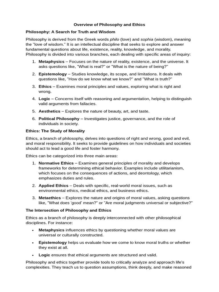 1 Overview of Philosophy and Ethics | PDF | Epistemology | Reason