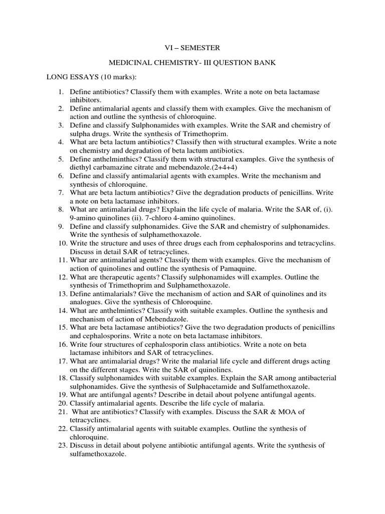 Medicinal Chemistry III - Important Questions | PDF | Pharmacology ...