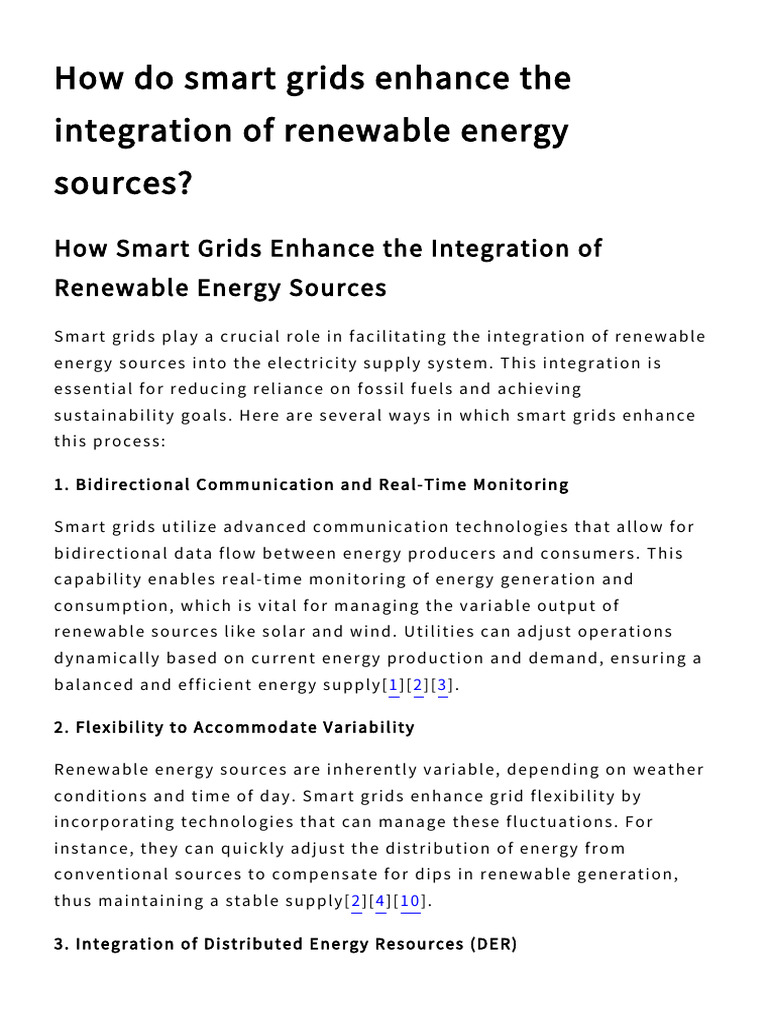 How do smart grids enhance the integration of renewable energy sources ...