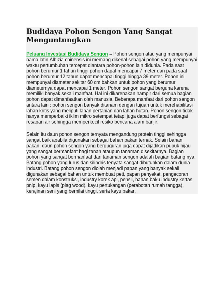 Peluang Investasi Budidaya Sengon | PDF