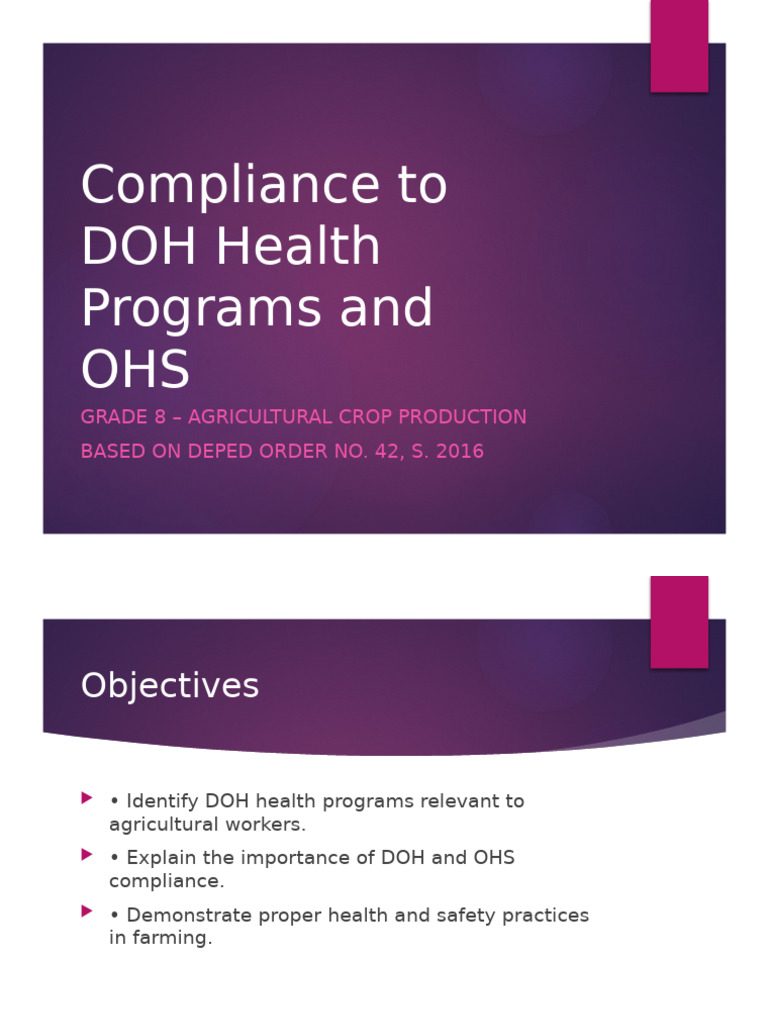 Compliance To DOH OHS Lesson | PDF | Occupational Safety And Health | Health Care
