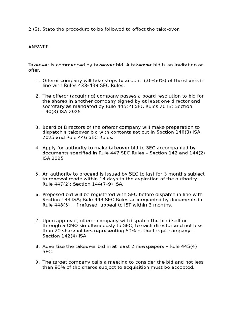 Takeover Procedure and Shareholder Rights | PDF | Takeover | Mergers ...