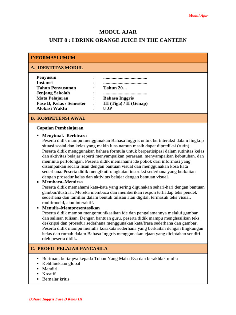 Modul Ajar Unit 8 | PDF