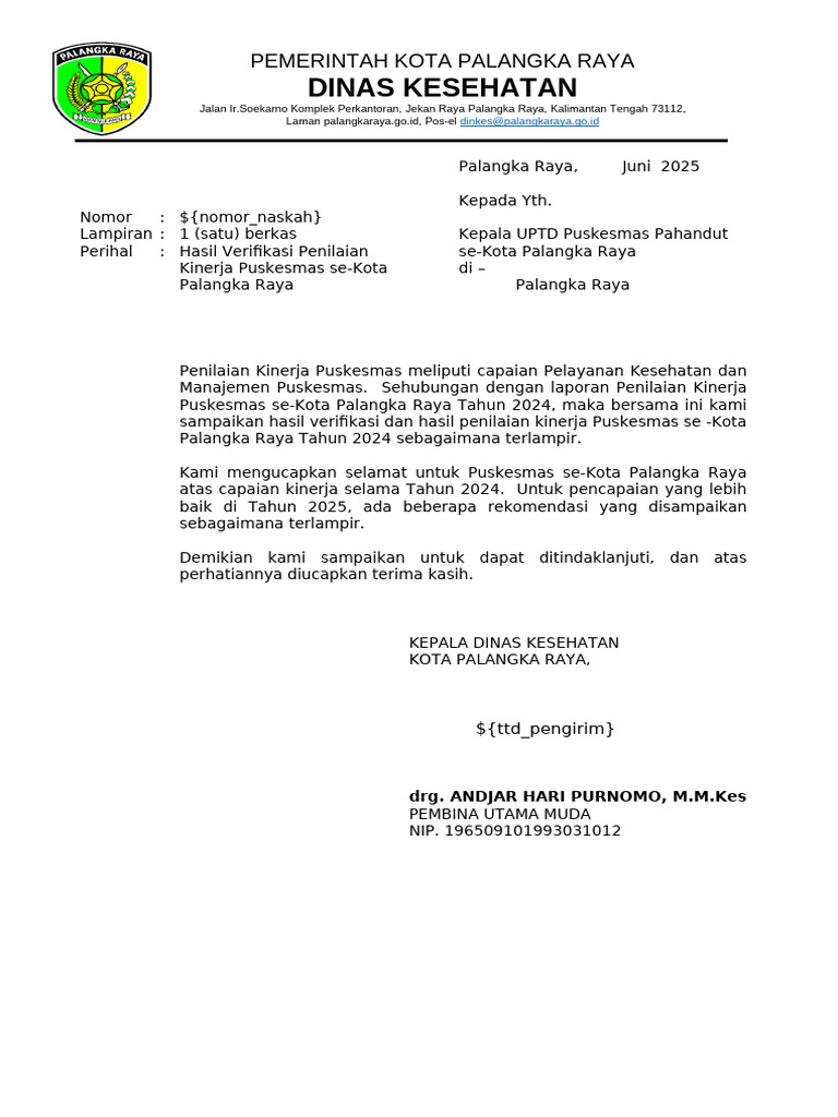 Surat Pengantar Hasil Feedback PKP 2024 | PDF