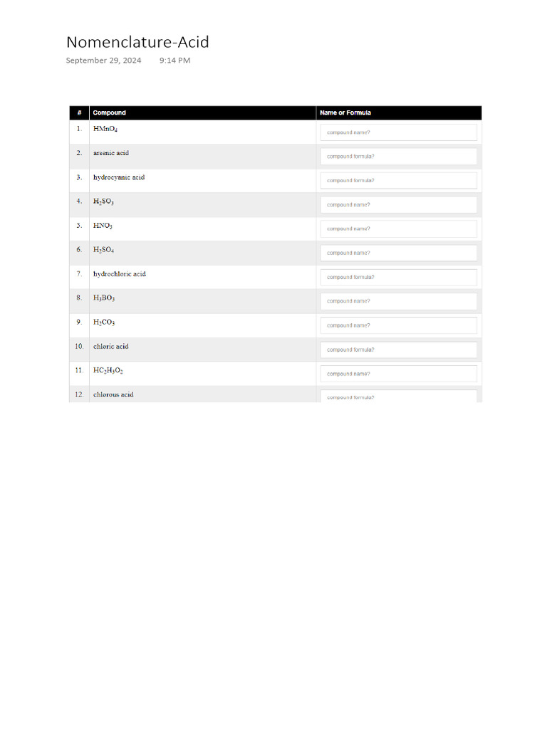 Nomenclature Acid | PDF