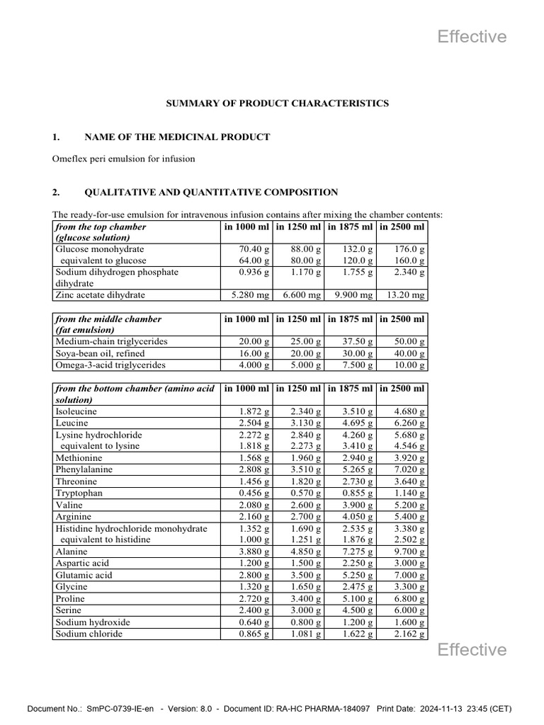SMPC Nutriflex Omegaperiemulsionforinfusion | PDF | Intravenous Therapy ...