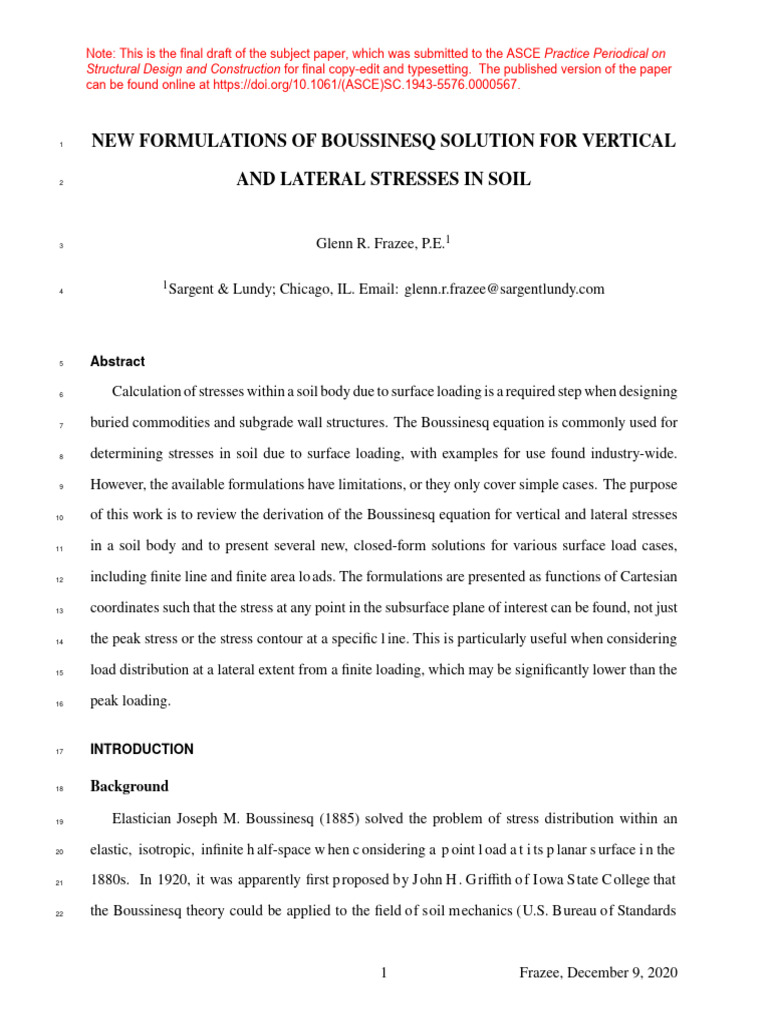 Frazee New - Form.of - Boussinesq.solution - For.vert - And.lat - Stress.in - Soil Final - Draft ...