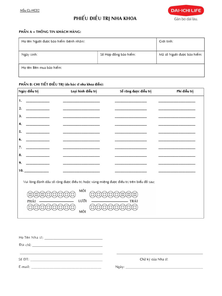 Mau CL-HC02 - Phieu Dieu Tri Nha Khoa | PDF