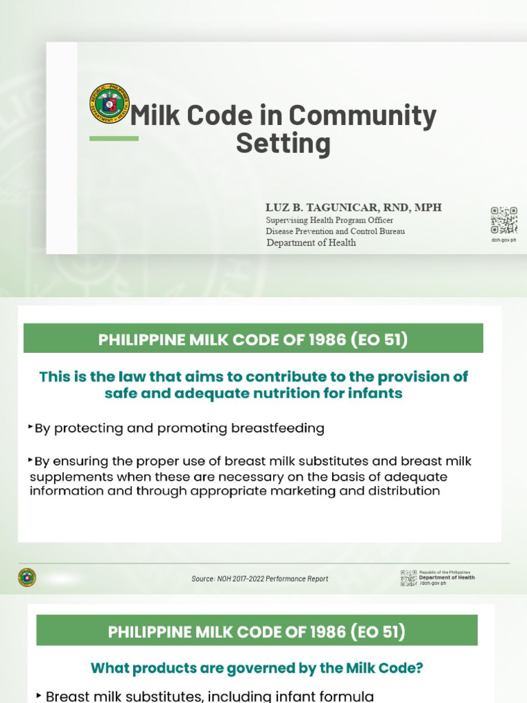 (DOH-DPCB) Milk Code in The Community | PDF | Breast Milk | Infant Formula