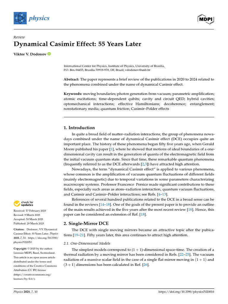 Dynamical Casimir Effect 55 Years Later | PDF | Photon | Phonon