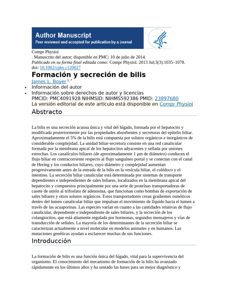 Formación y Secreción de Bilis | PDF | Bilis | Hepatocito