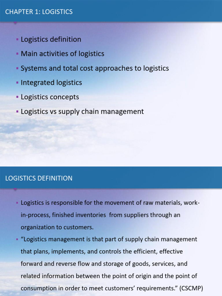 Chapter 1 - Overview of Logistics | PDF | Logistics | Supply Chain ...