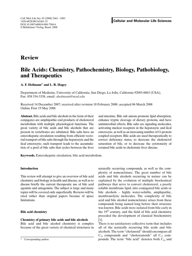 Bile Acids Chemistry, Pathochemistry, Biology, Pathobiology, and ...