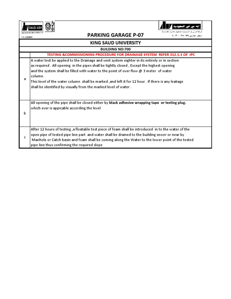 Drainage System Water Testing Procedure | PDF | Technology & Engineering