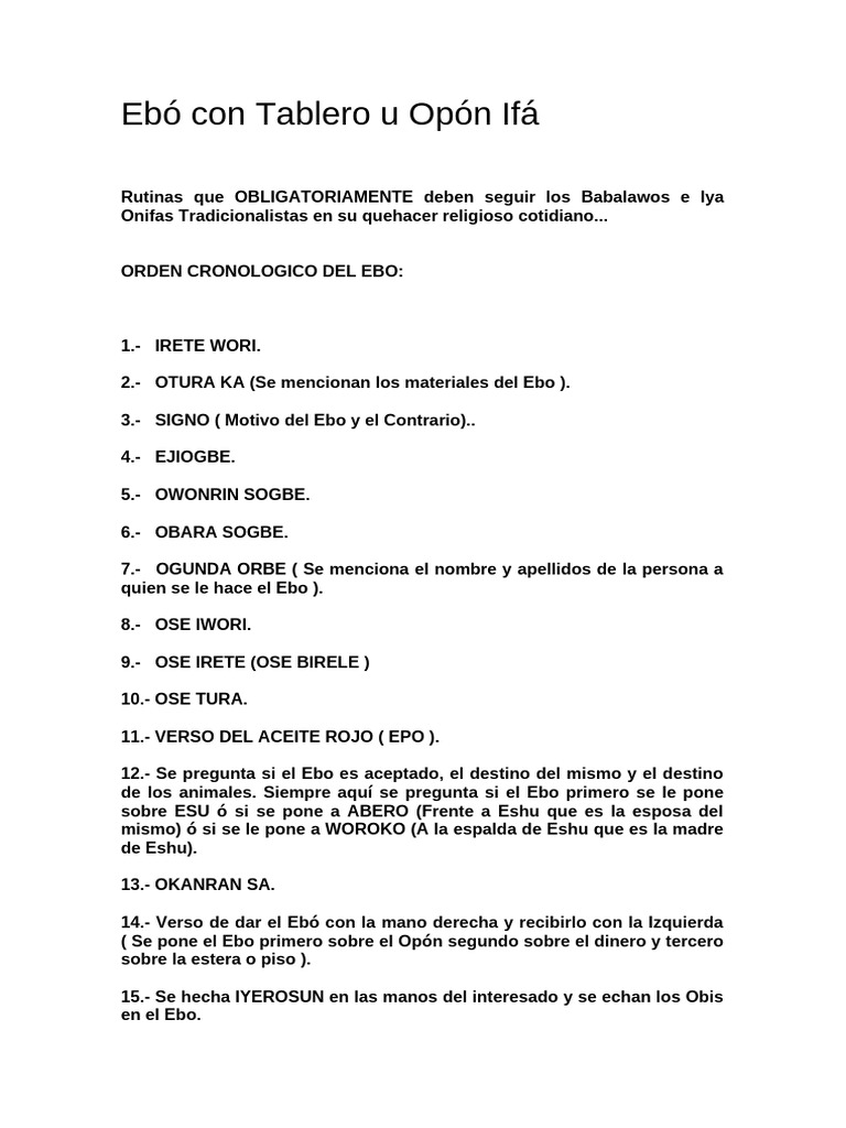 Ebó Con Tablero U Opón Ifá | PDF | Espiritualidad | Religiones religiosas
