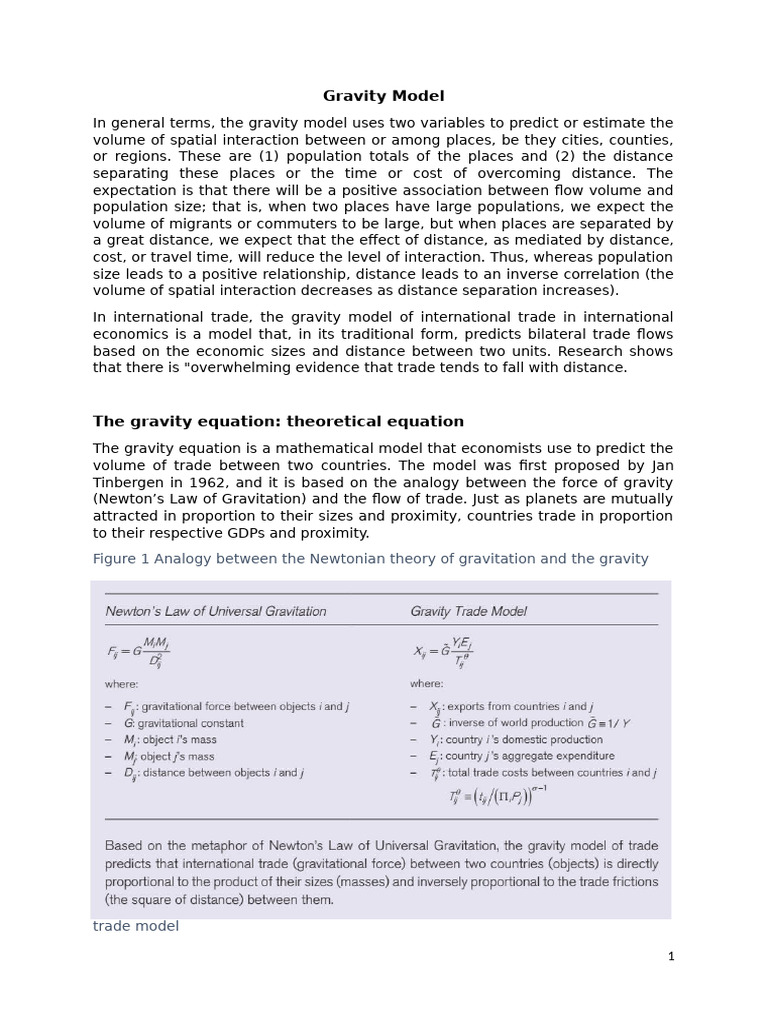 Overview On Gravity Model | PDF | Newton's Law Of Universal Gravitation ...