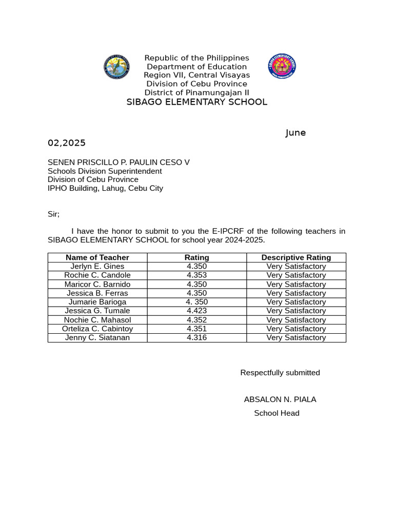 IPCRF Transmittal | PDF
