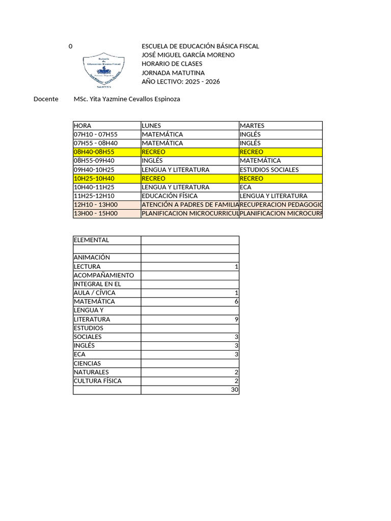 Horario de Clases 4to B | PDF | Aprendizaje
