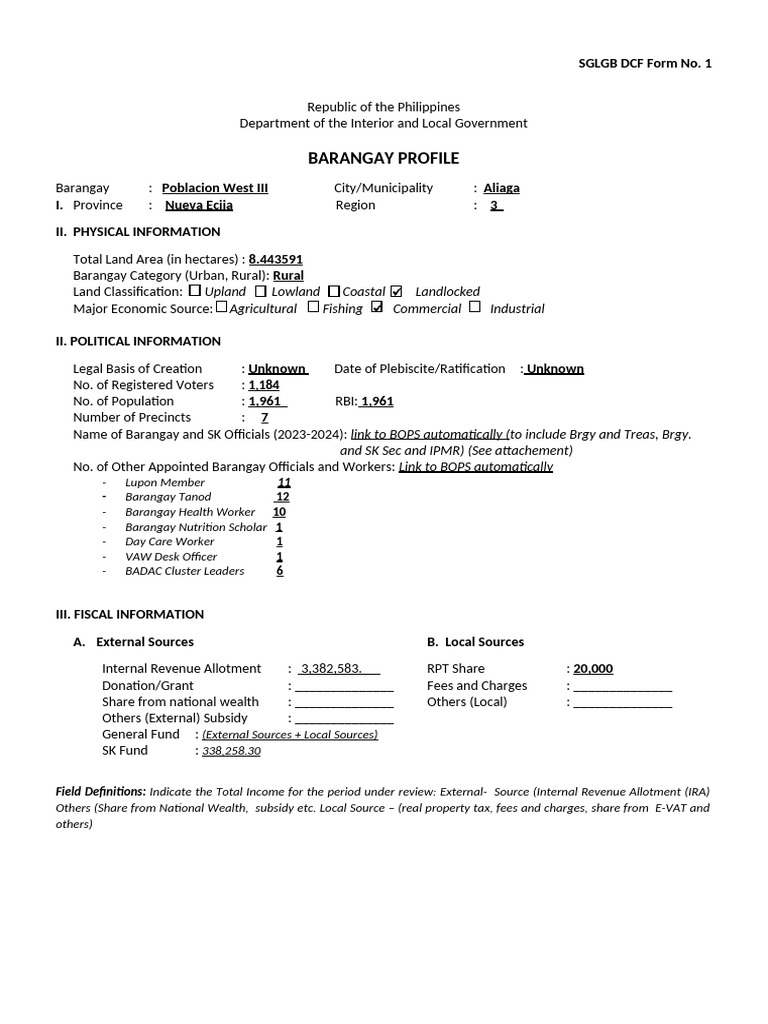 Barangay Profile: Poblacion West III | PDF