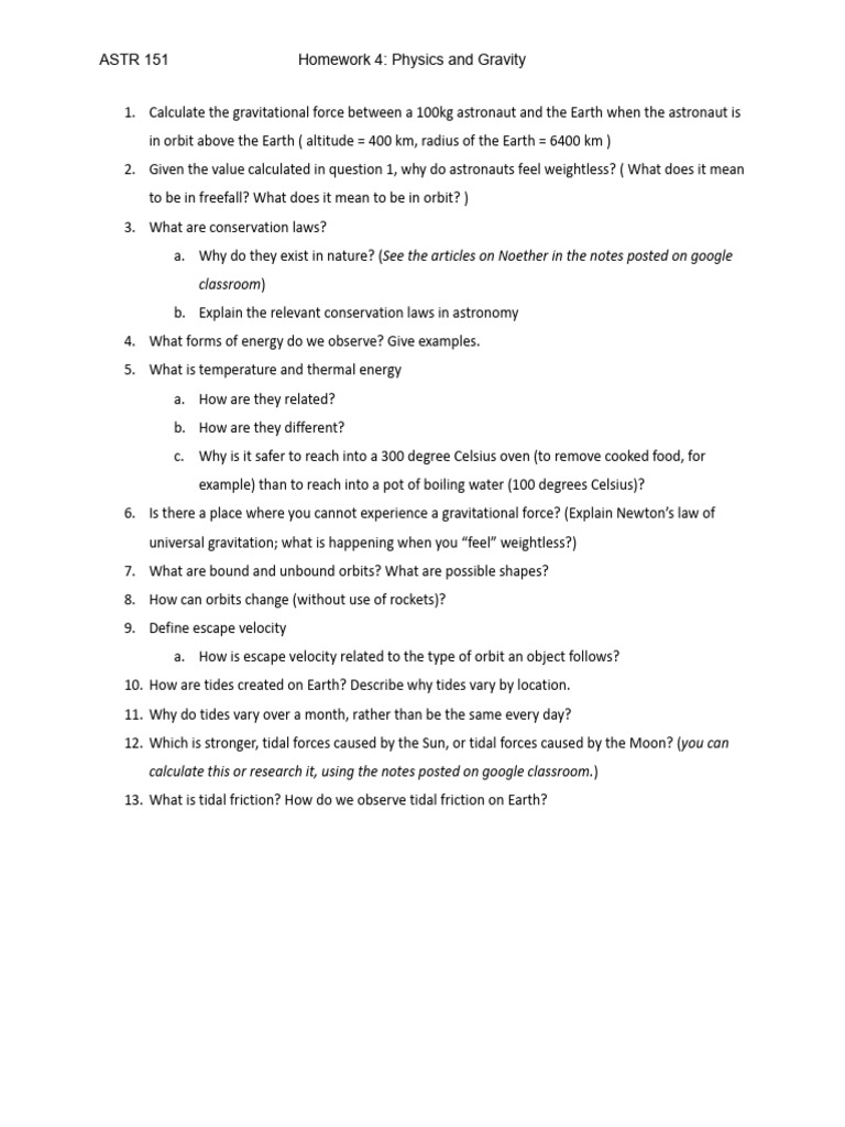 04 - Physics and Gravity Homework | PDF