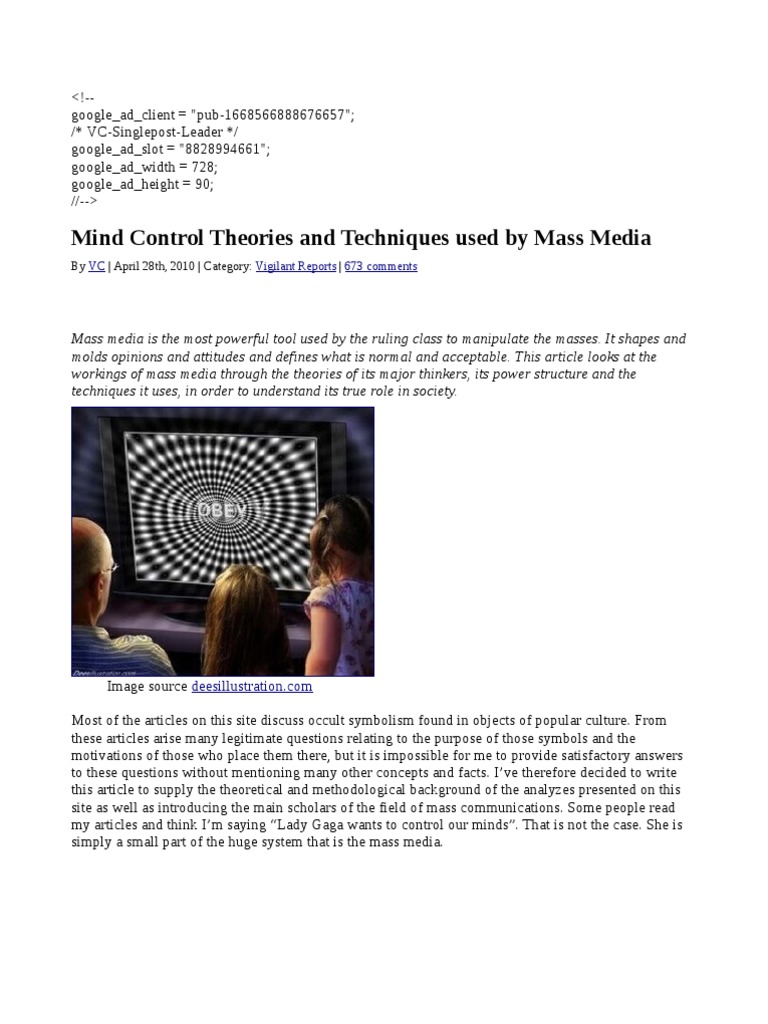 Mass Media Mind Control Techniques | PDF | Unconscious Mind | Mass Media
