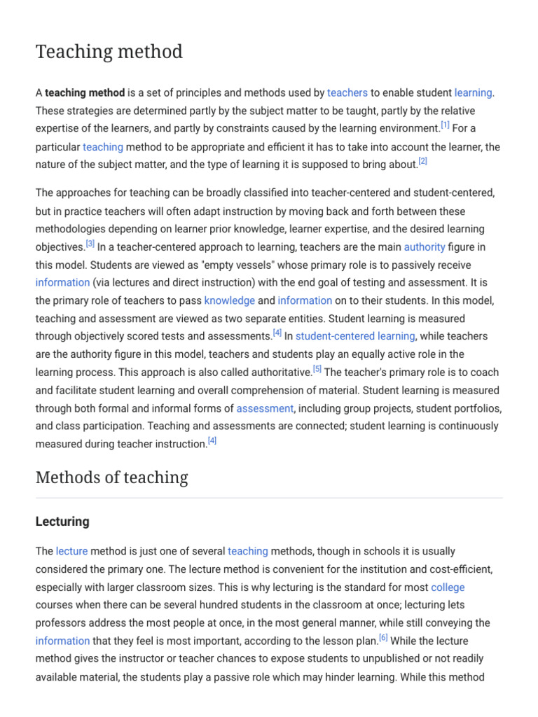 Teaching Method - Wikipedia | PDF | Teaching Method | Learning