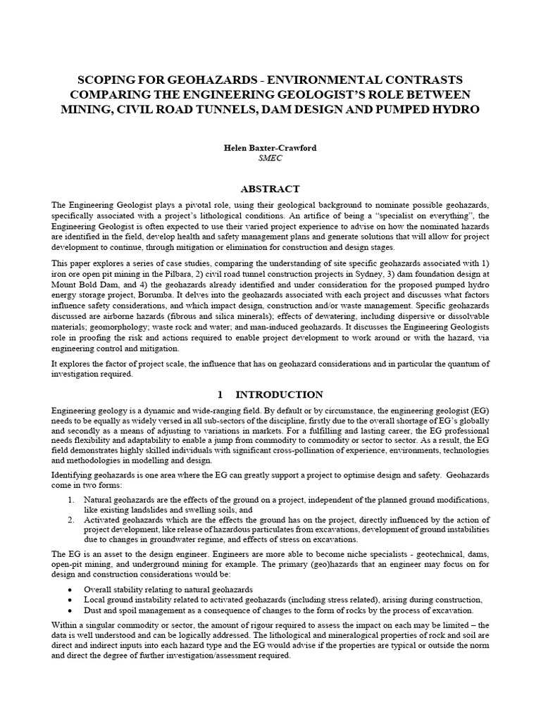 Scoping For Geohazards-The Role of Engineering Geology Between Mining ...