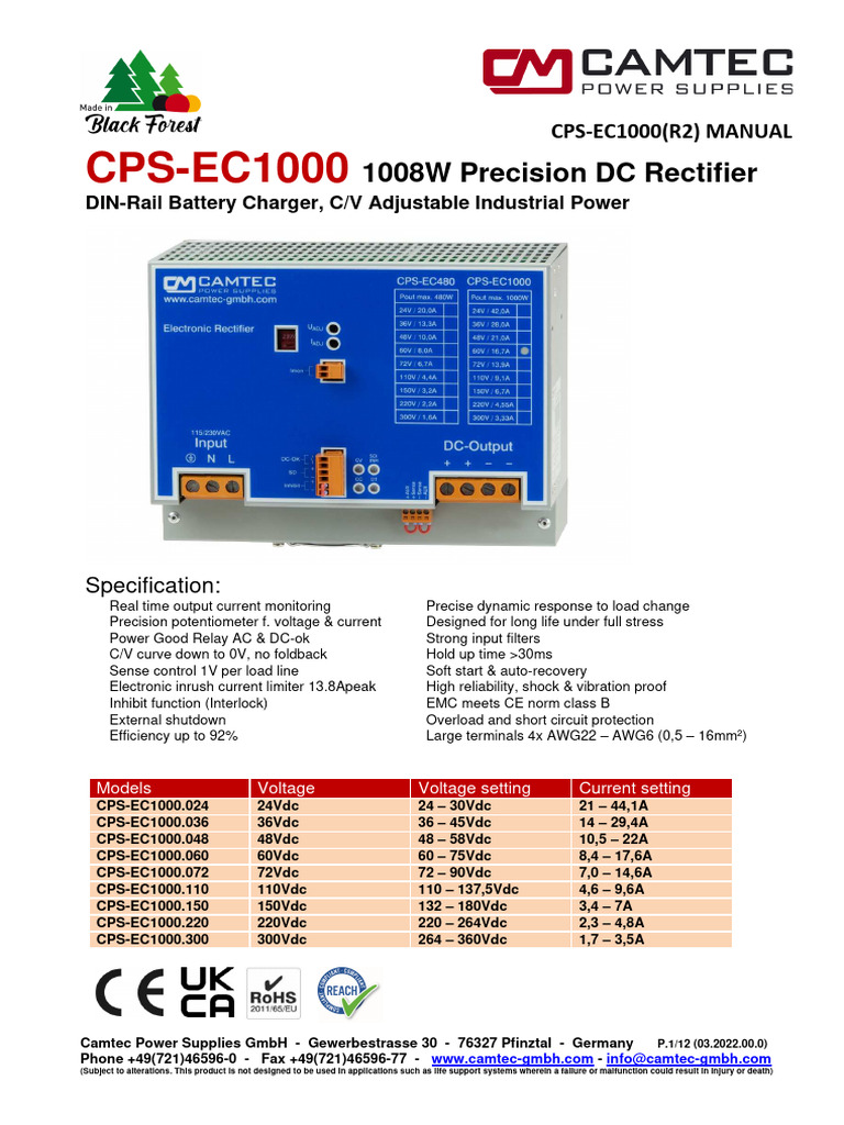 Camtec Cps Ec1000 032022 00 0 | PDF | Power Supply | Relay