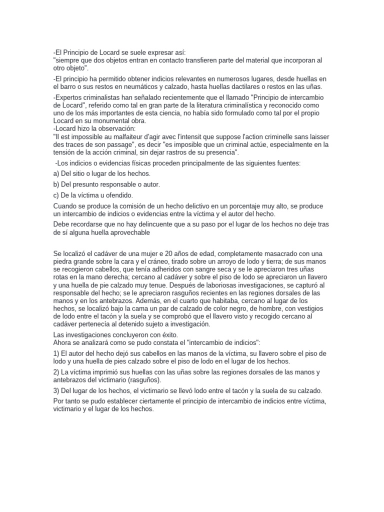 El Principio de Locard Se Suele Expresar Así | PDF | Ciencia forense