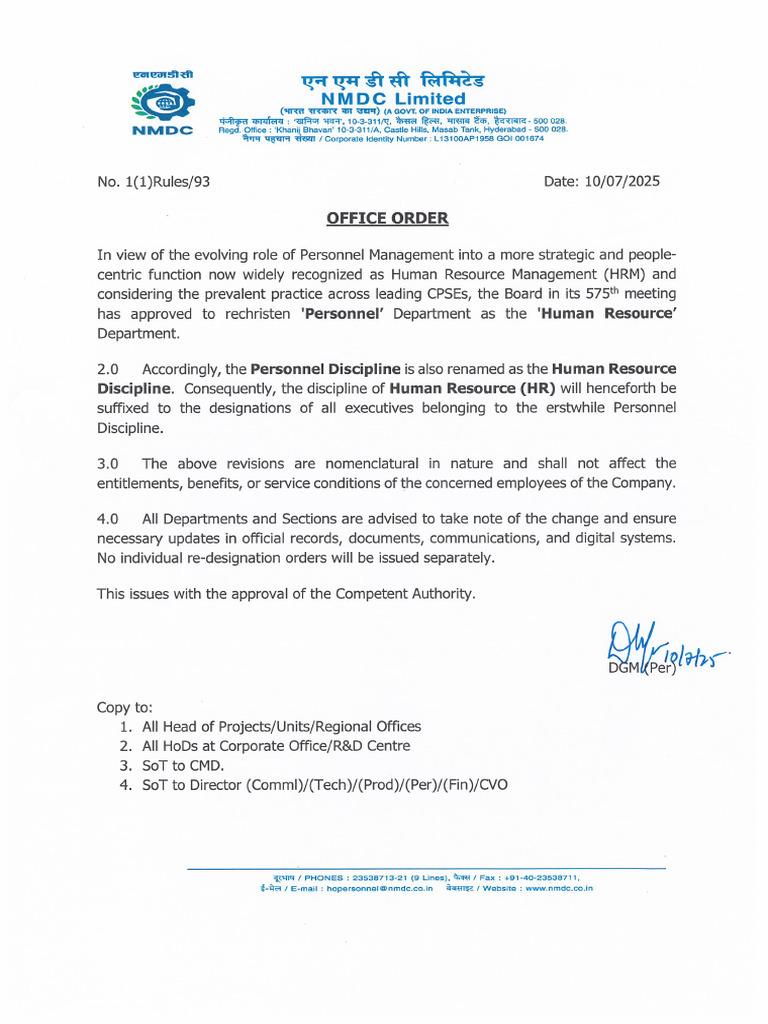 Per To HR Order | PDF