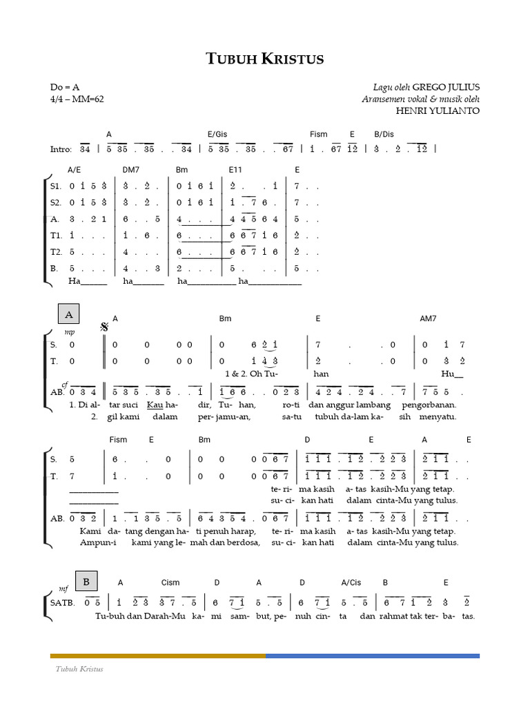 Lagu Tubuh Kristus oleh Grego Julius | PDF